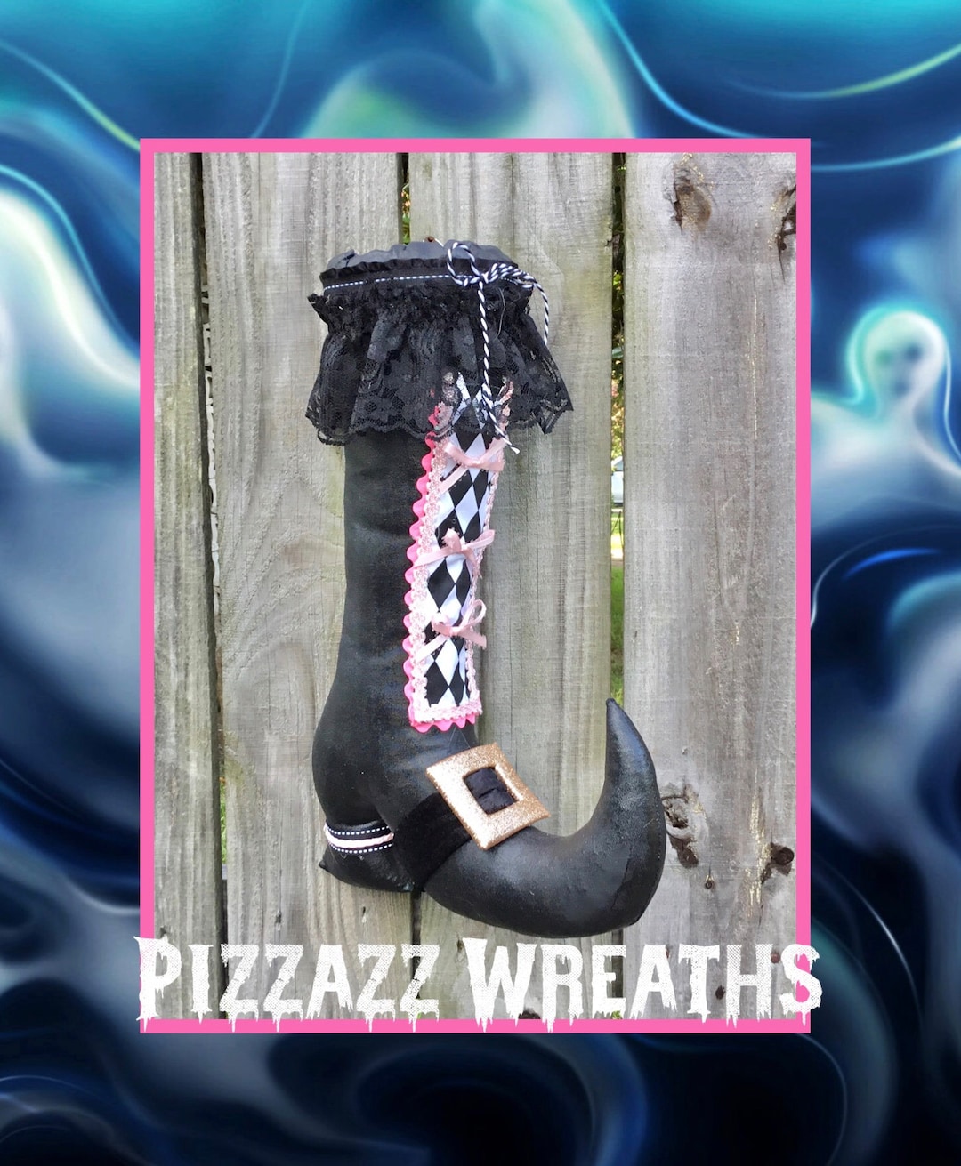 Witch Boot Door Hanger, Halloween Decoration, Pink and Black Witch Boot ...