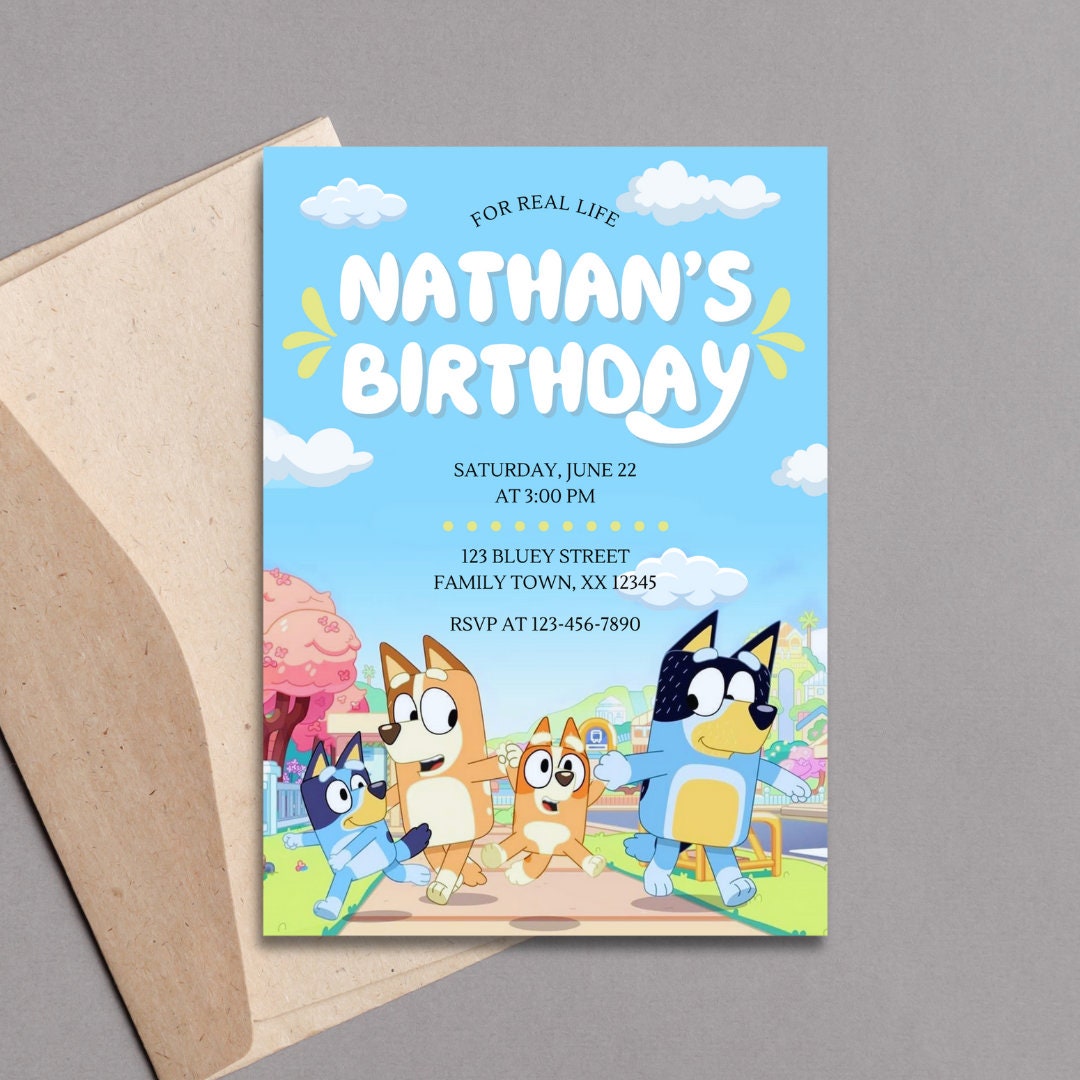 Bluey Birthday Invitation, Canva Editable Template, Bluey Kids Invite ...
