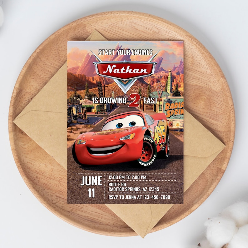 Editable Cars Invitation - Lighting Mcqueen, Cars, Disney, Growing Two ...