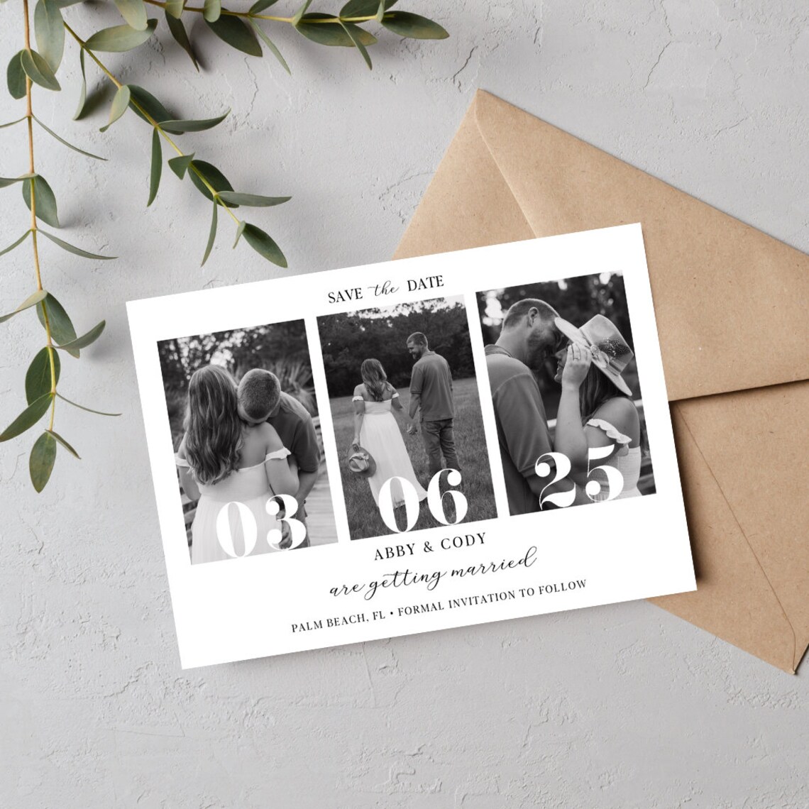 Editable Save the Date - 3 Photos, Date Overlay, Classic and Simple ...