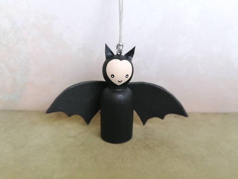 Halloween wooden peg dolls. Bat's ghost and mummy. | Etsy