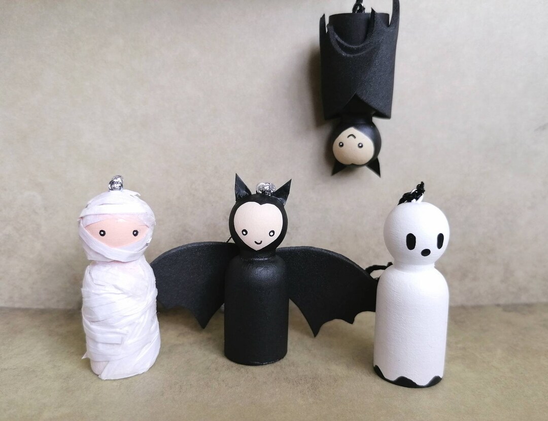 Halloween Wooden Peg Dolls. Bat's, Ghost and Mummy. - Etsy UK