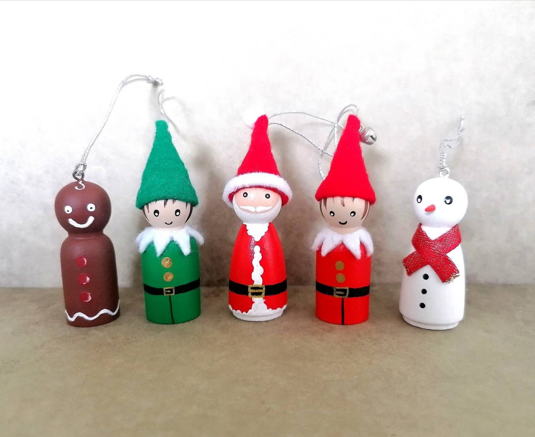 Christmas Decorations Wooden Peg Dolls Hanging Tree Ornaments. - Etsy