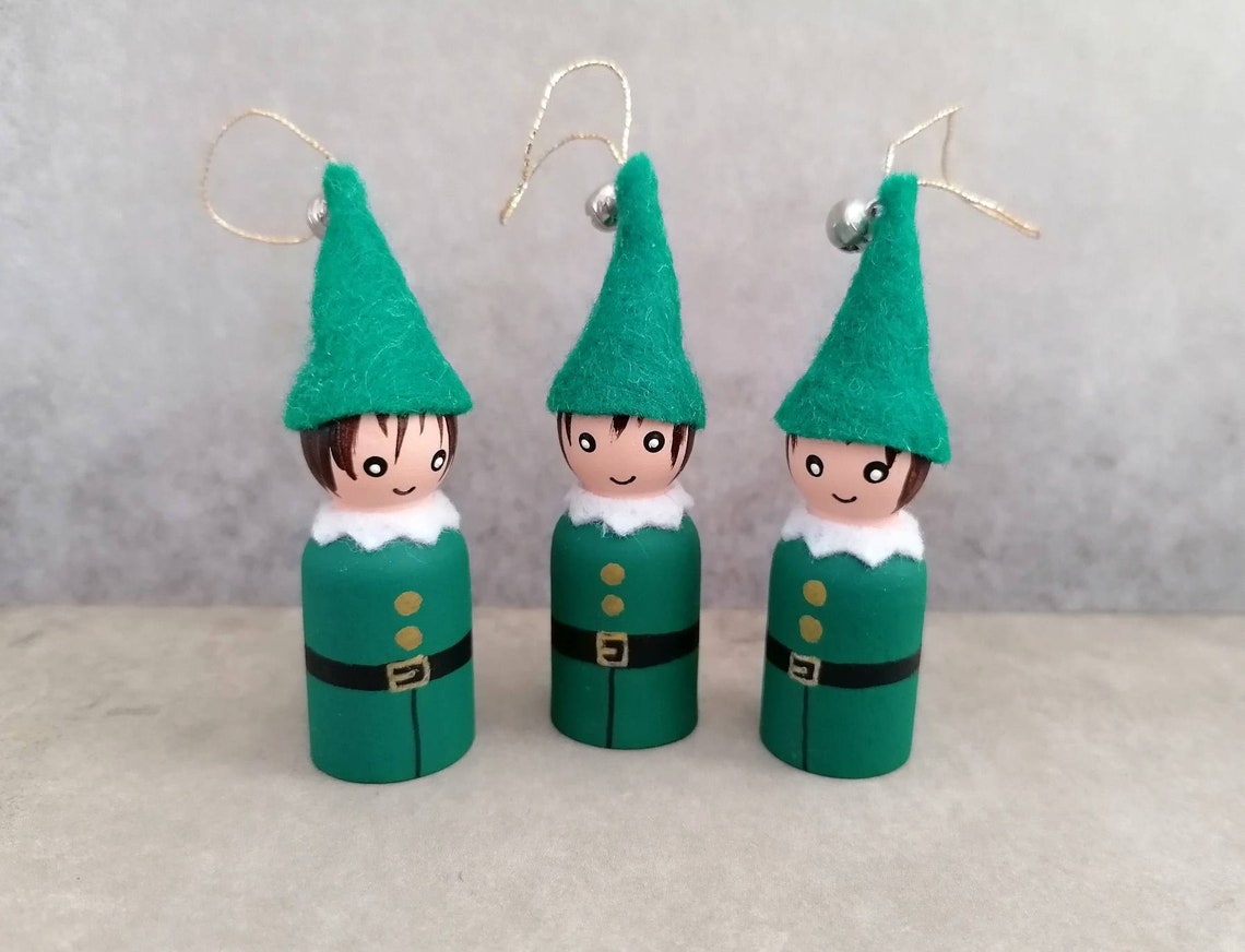 Christmas Decorations Wooden Peg Dolls Hanging Tree Ornaments. - Etsy