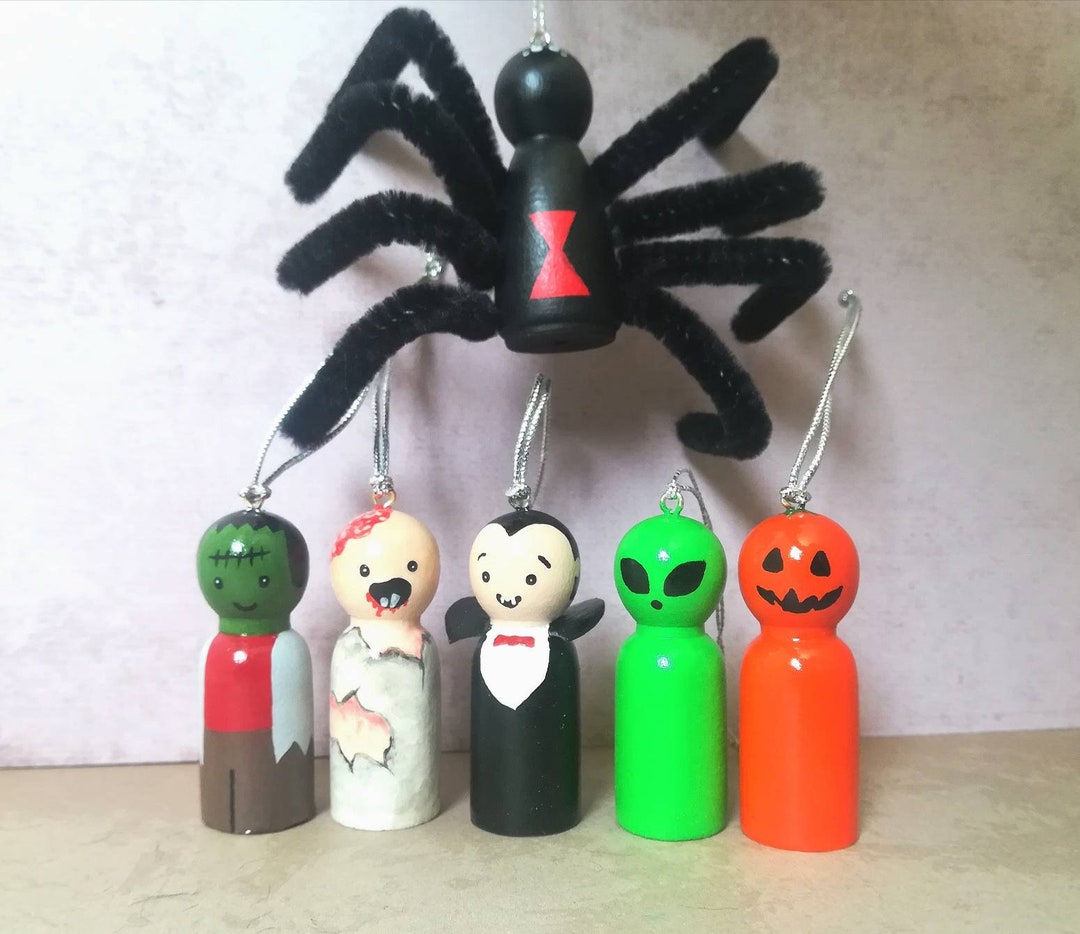 Halloween Wooden Peg Dolls Monster Ornaments. - Etsy