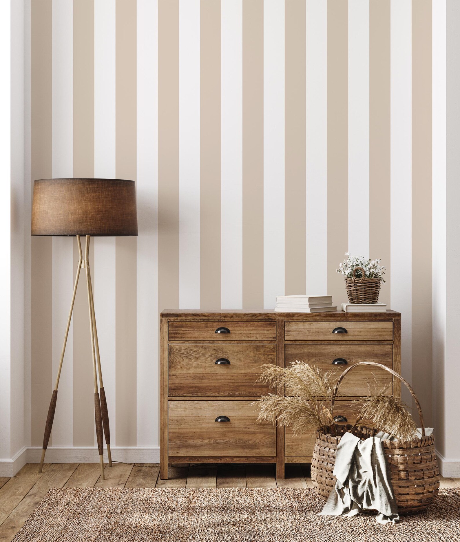 Beige White Striped Wallpaper 001 - Etsy