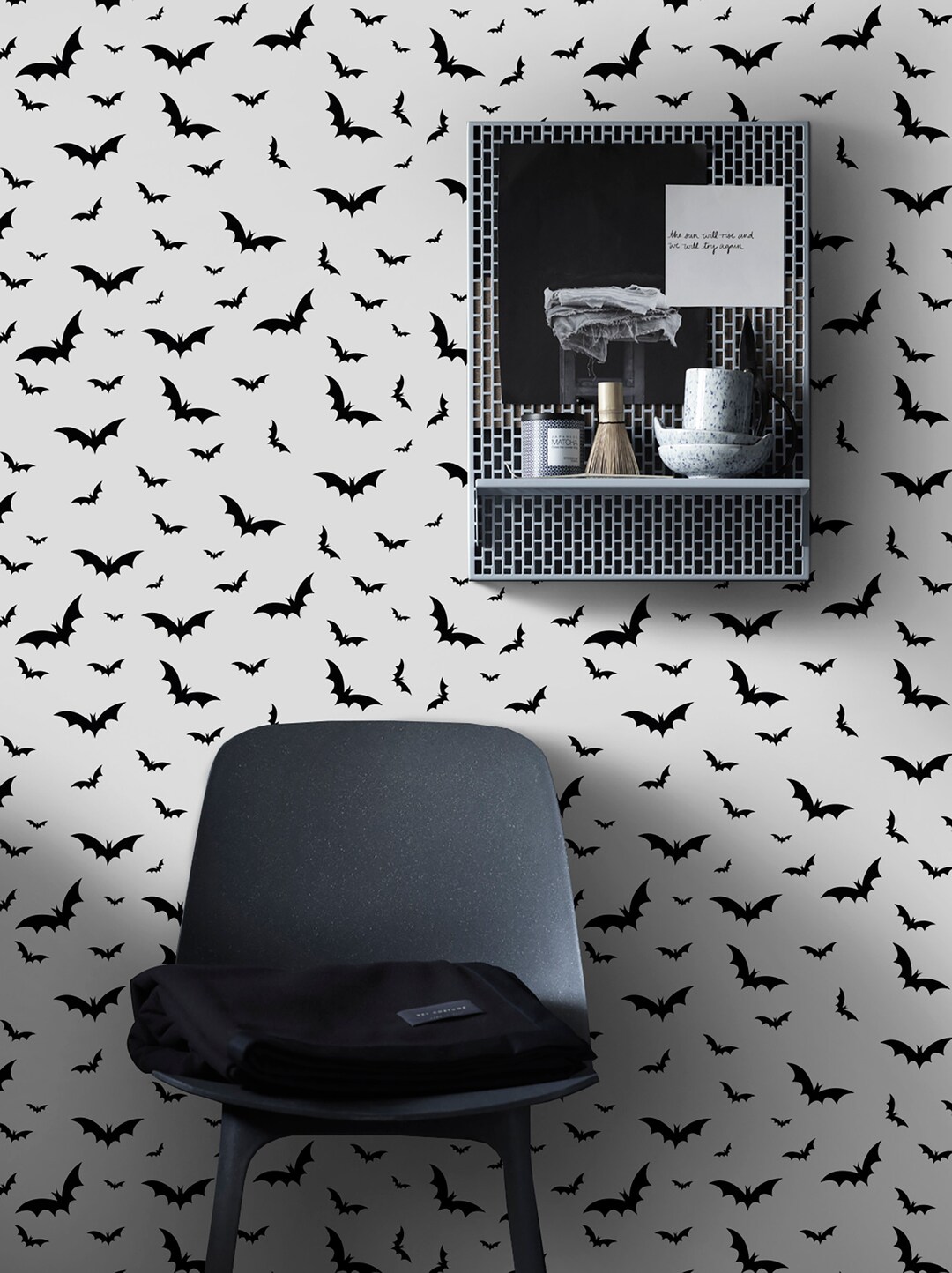 Black and White Bat Wallpaper, 082 Grunge Murals - Etsy