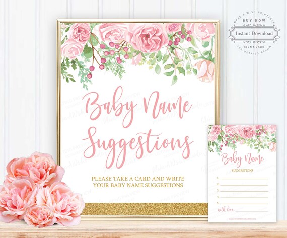 Baby Name Suggestion Cards and Sign Blush Pink Floral Baby | Etsy