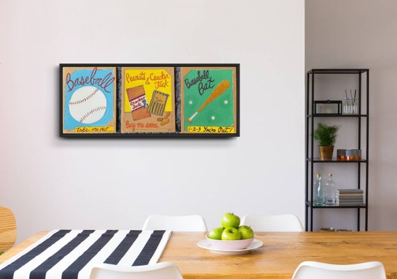 3 cardboard baseball Game Paintings triptych. - Etsy