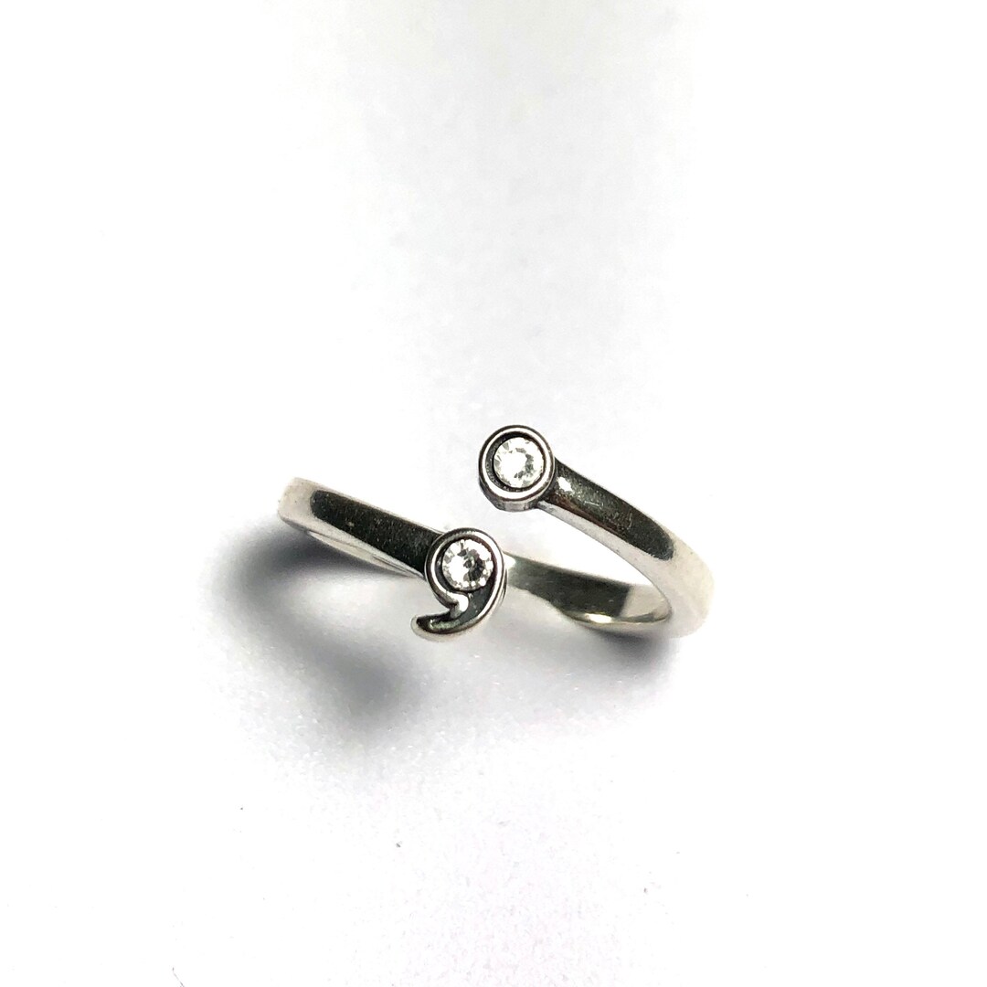 Shine! Semicolon Ring With Two Clear Swarovski Crystals. Sterling ...
