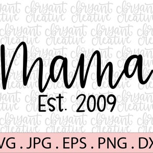 Mama Est. 2009 SVG | Zip File Containing Svg, Jpg, Png, Dxf, and Eps ...