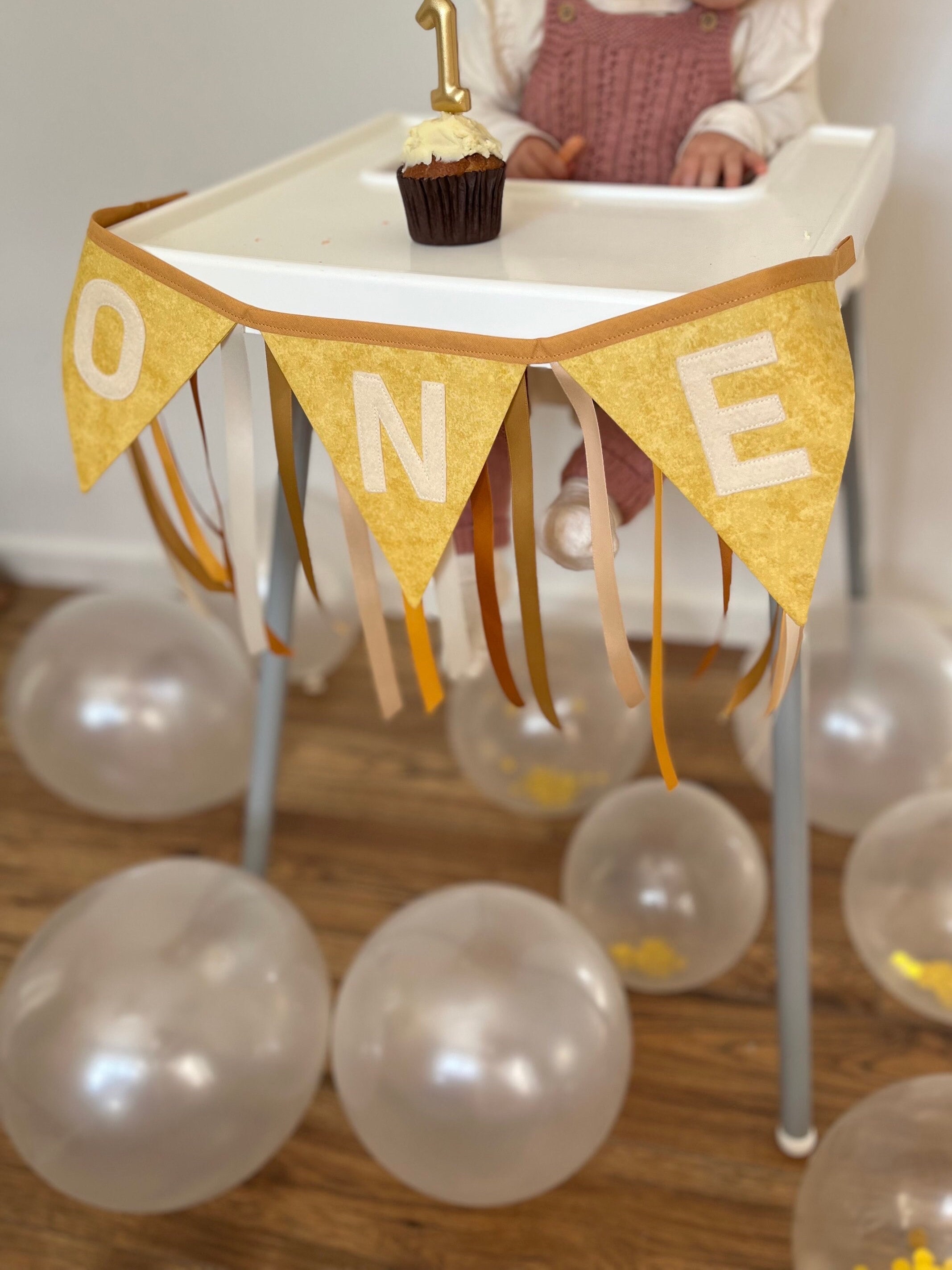 Yellow First Birthday Highchair Banner, 1st Birthday High Chair Bunting ...