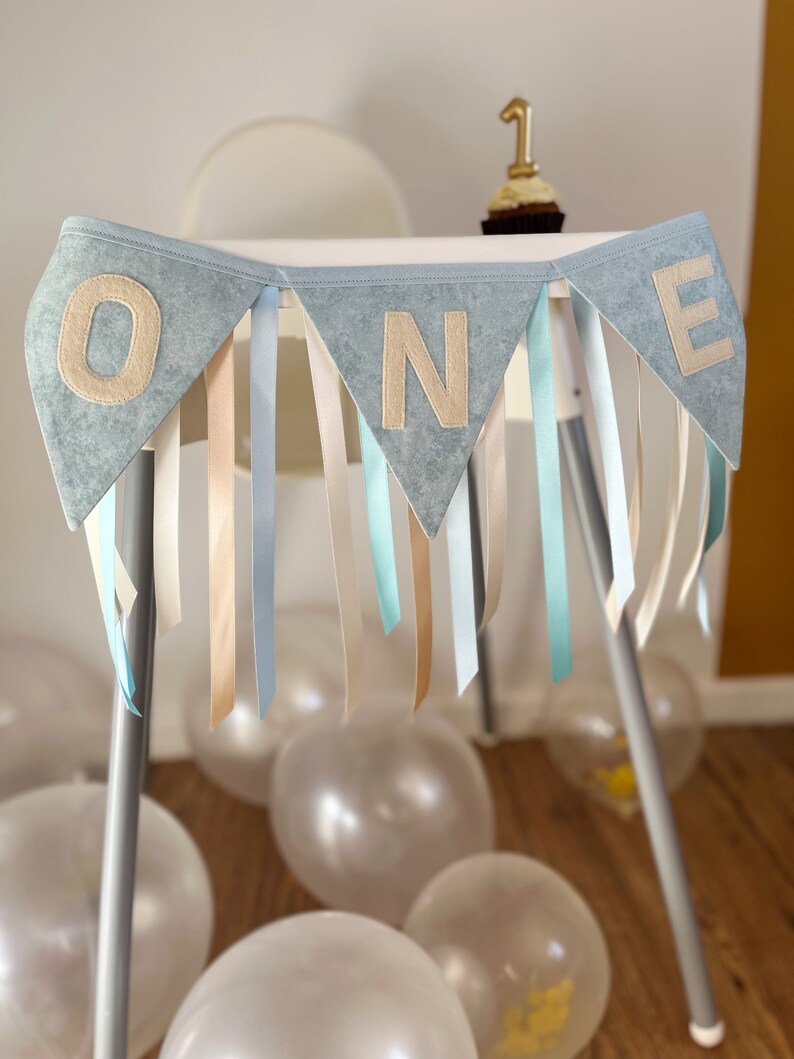 Baby Boy’s First Birthday Highchair Banner, Blue 1st Birthday High ...