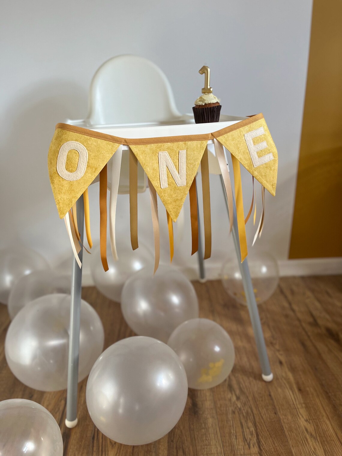 Yellow First Birthday Highchair Banner, 1st Birthday High Chair Bunting ...