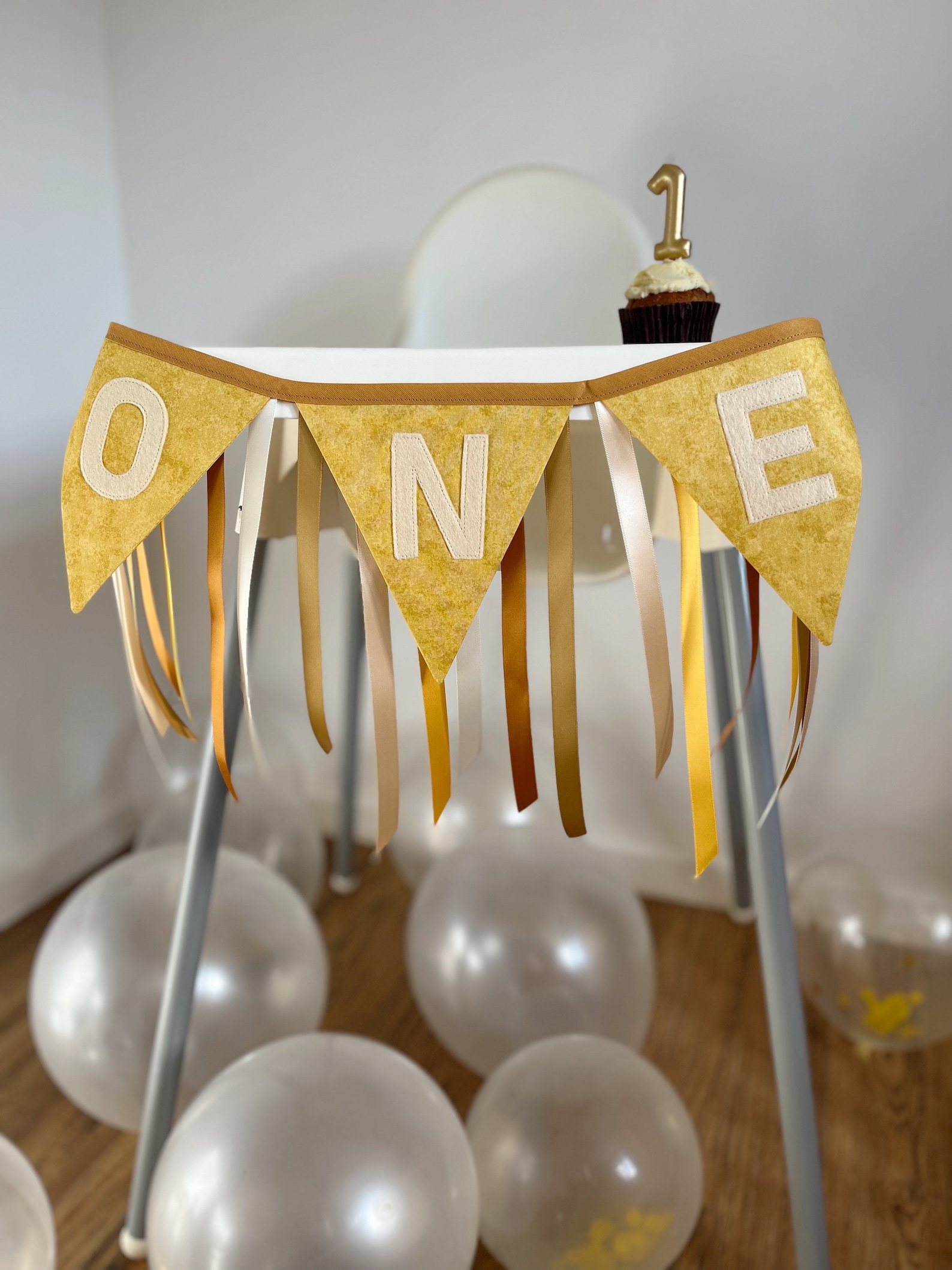 Yellow First Birthday Highchair Banner, 1st Birthday High Chair Bunting ...