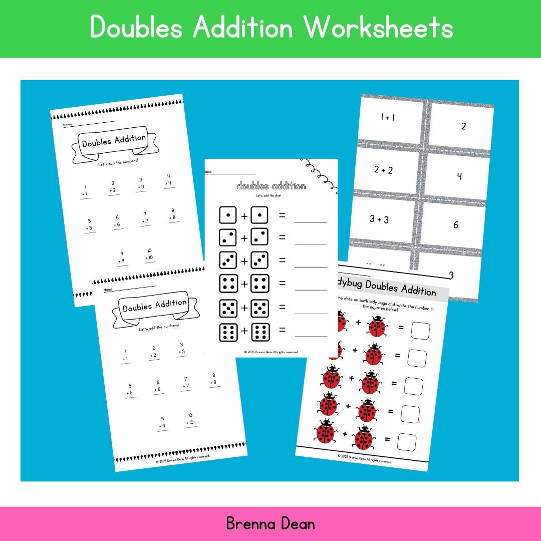 Printable Doubles Addition Mastery Worksheets Packet for 1st and 2nd ...
