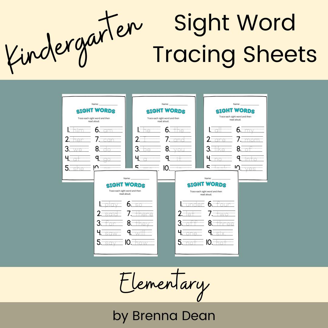 Kindergarten Sight Word Tracing Sheets - Printable, Laminate-friendly ...