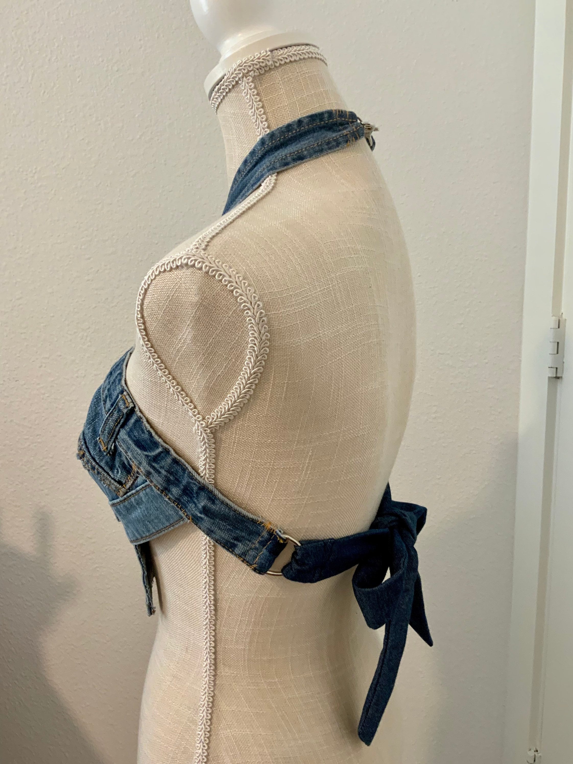 Upcycled Denim Halter Top: Handmade Festival Fashion (XS/S) - Etsy