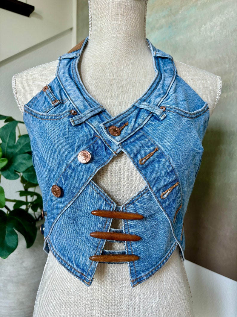 Upcycled Denim Halter Top: One-of-a-kind Corset (S/M) - Etsy