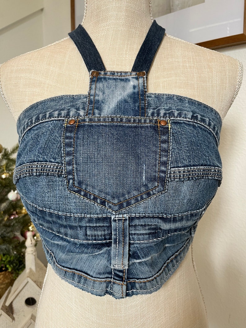 Upcycled Denim Halter Tube Top: Handmade Festival Wear (S/M) - Etsy