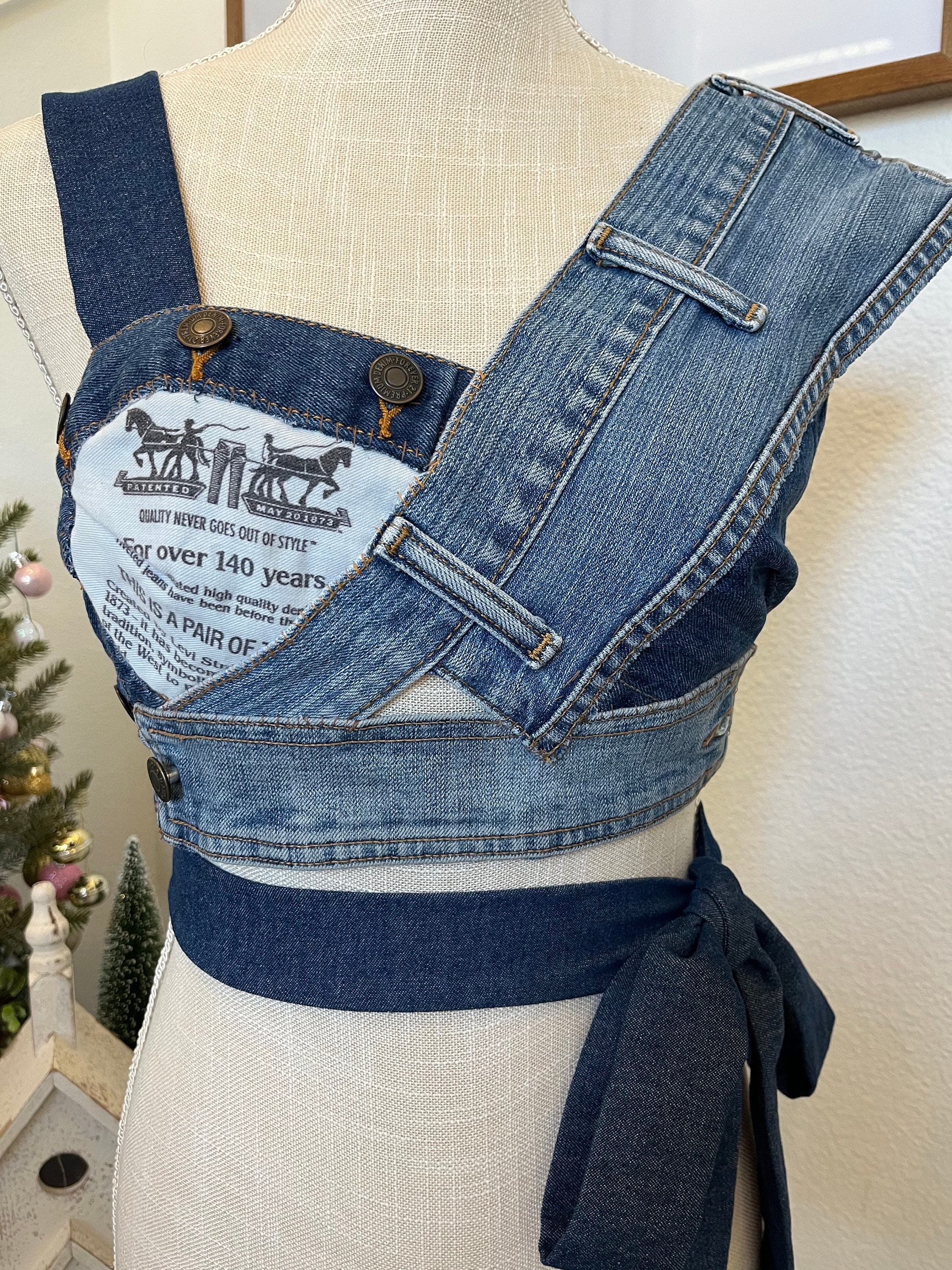 Deconstructed Vintage Levi Denim Jean Futuristic Asymmetrical Wrap Around Top, One of a Kind ...