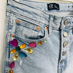 Rhinestone Boho Skinny Jeans: Upcycled High Rise Bedazzled Denim - Etsy