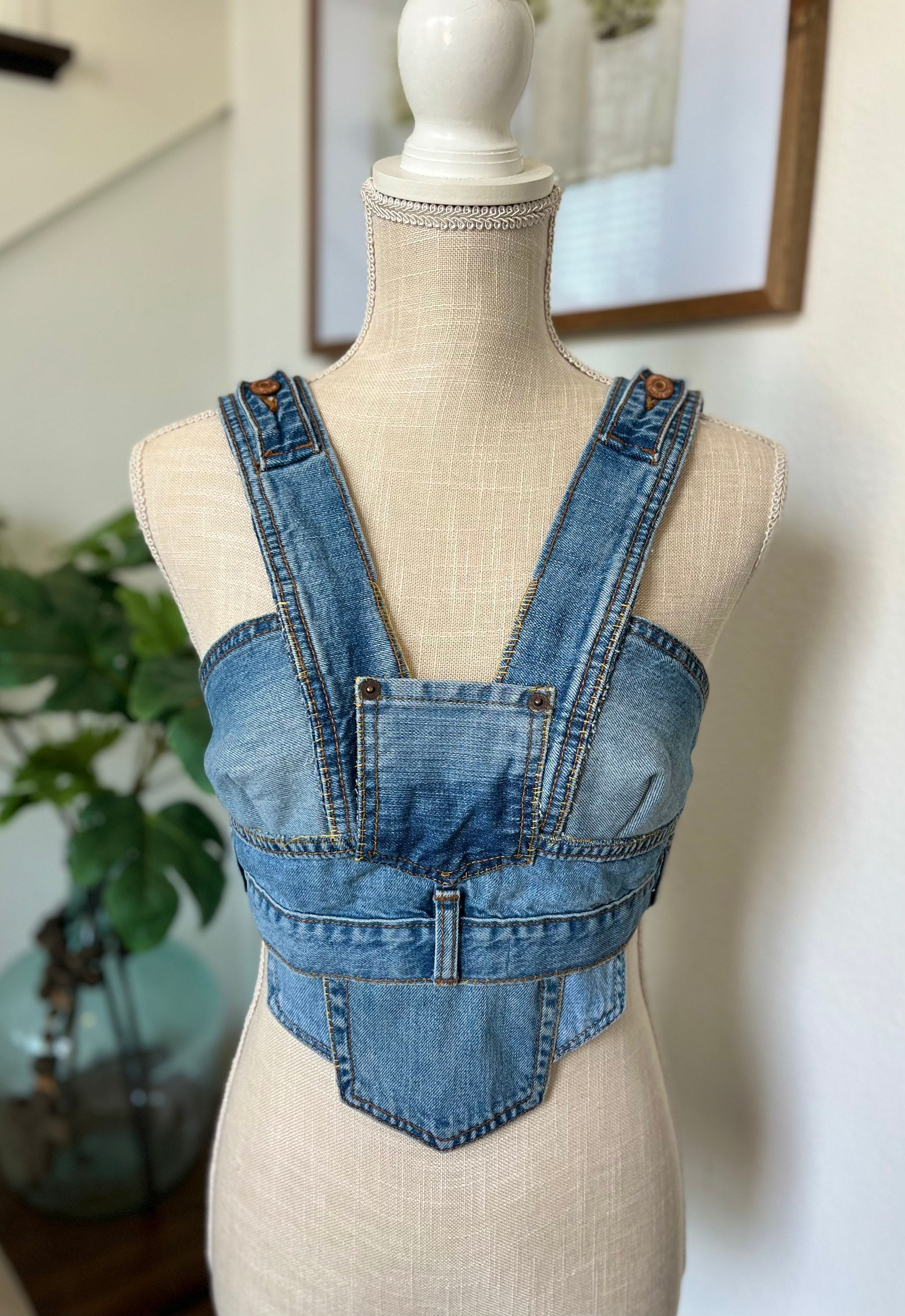 V Neck, One of a Kind, Upcycled Denim Top, Denim on Denim, Festival ...