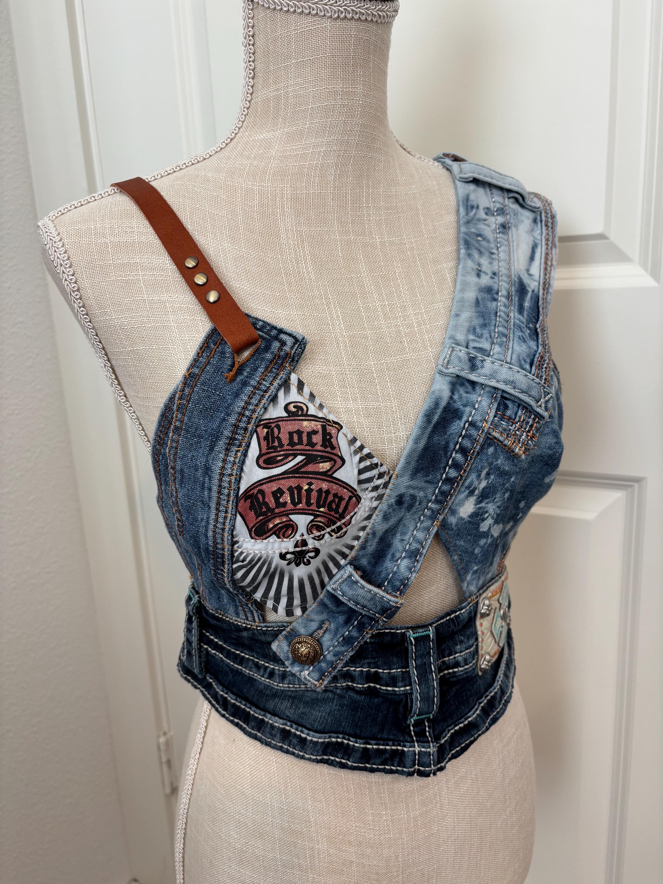 Futuristic Denim Corset Top, Upcycled Jean Bustier, Asymmetrical ...