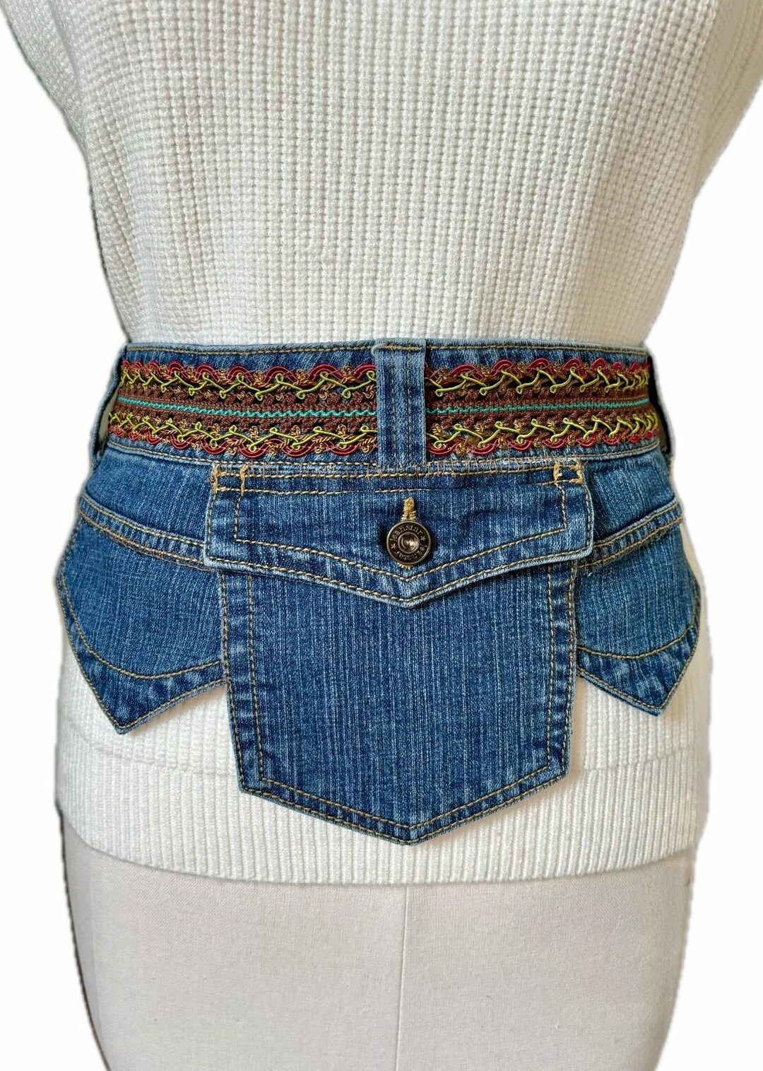 Ladies Peplum Pocket Waist Belt, Recycled Jean Corset Belt, Blue Denim ...