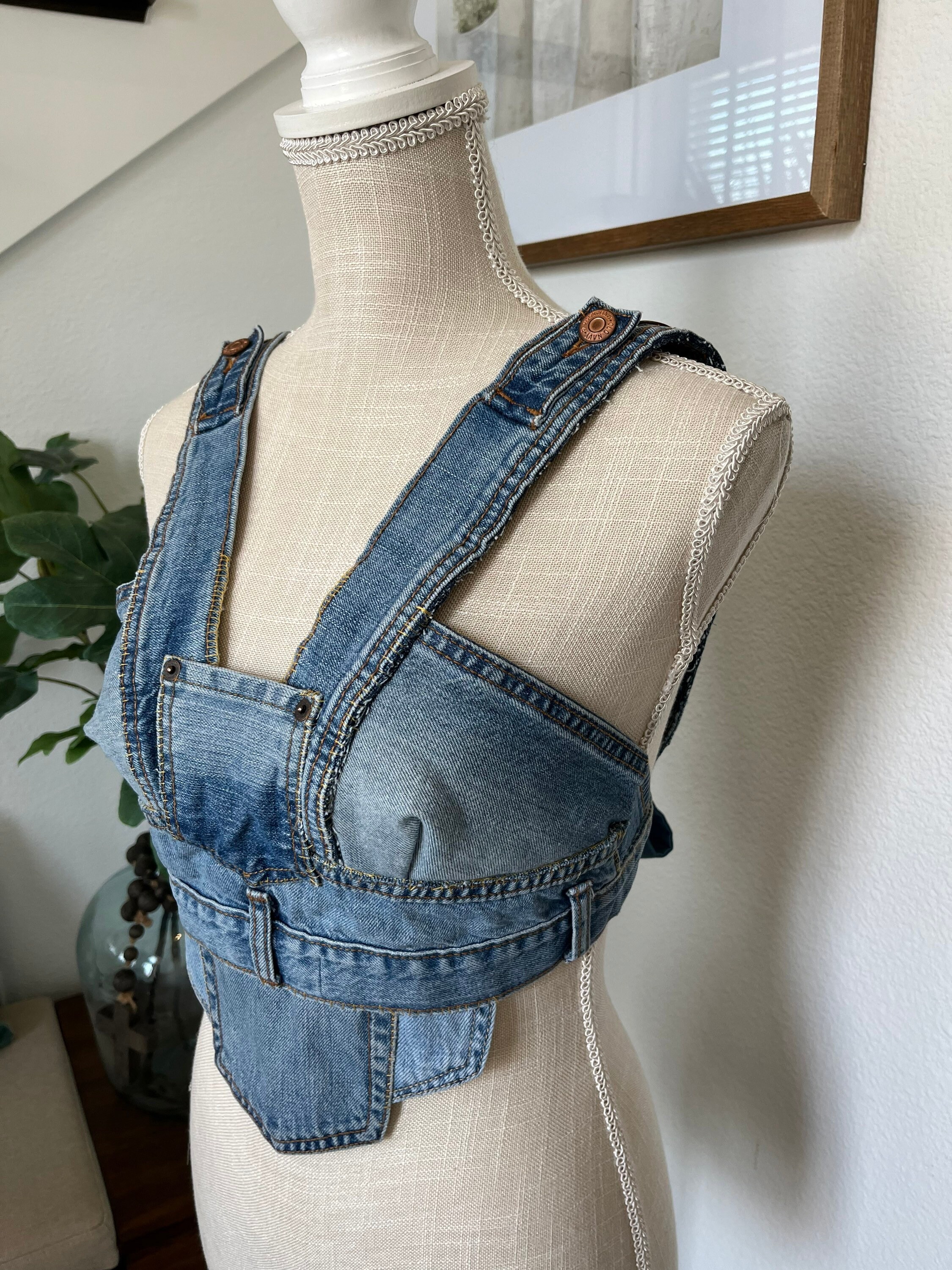 V Neck, One of a Kind, Upcycled Denim Top, Denim on Denim, Festival ...