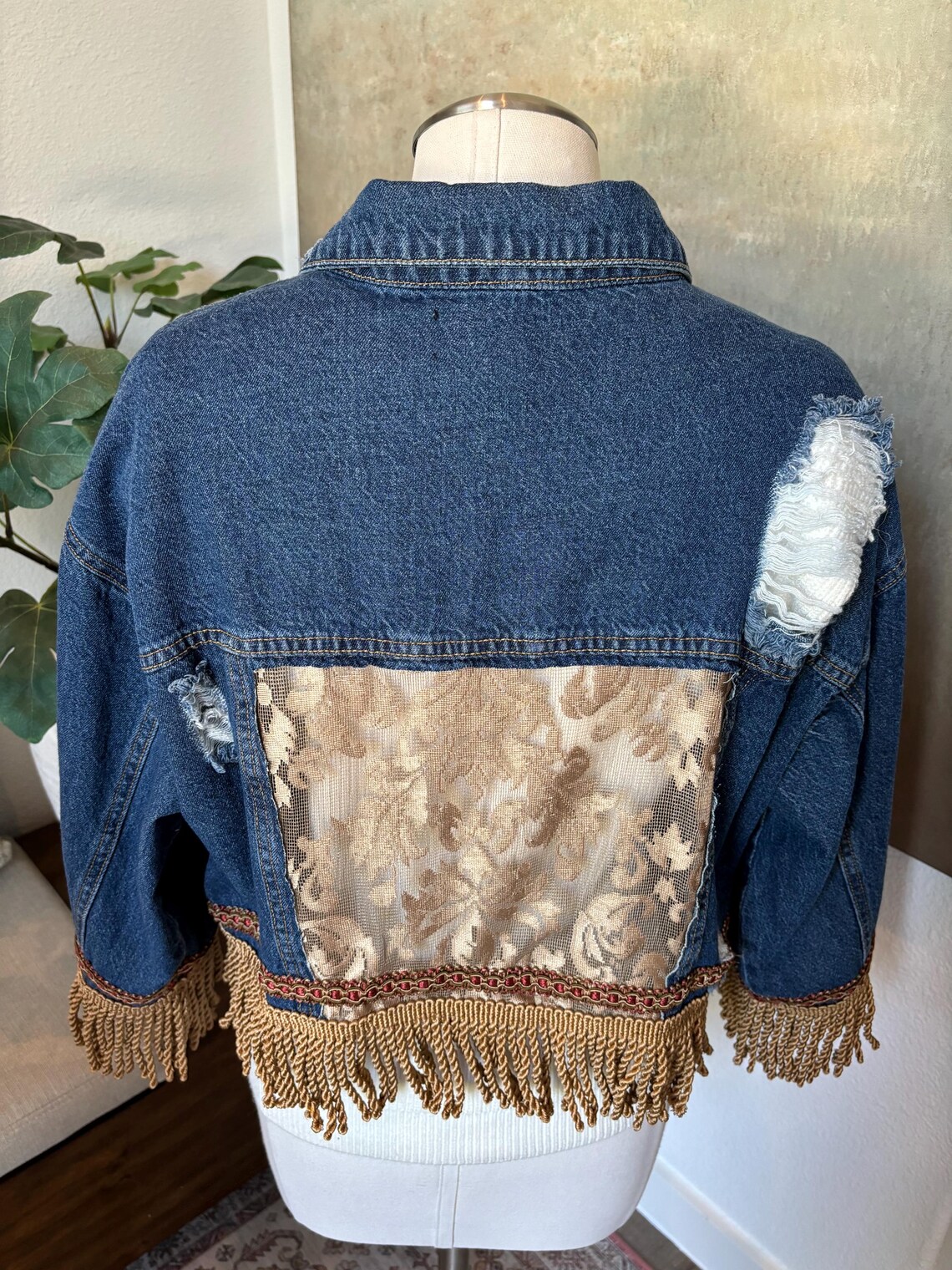 Ladies XL Embellished Handmade Denim Jean Jacket, Bohemian Style, Fall ...