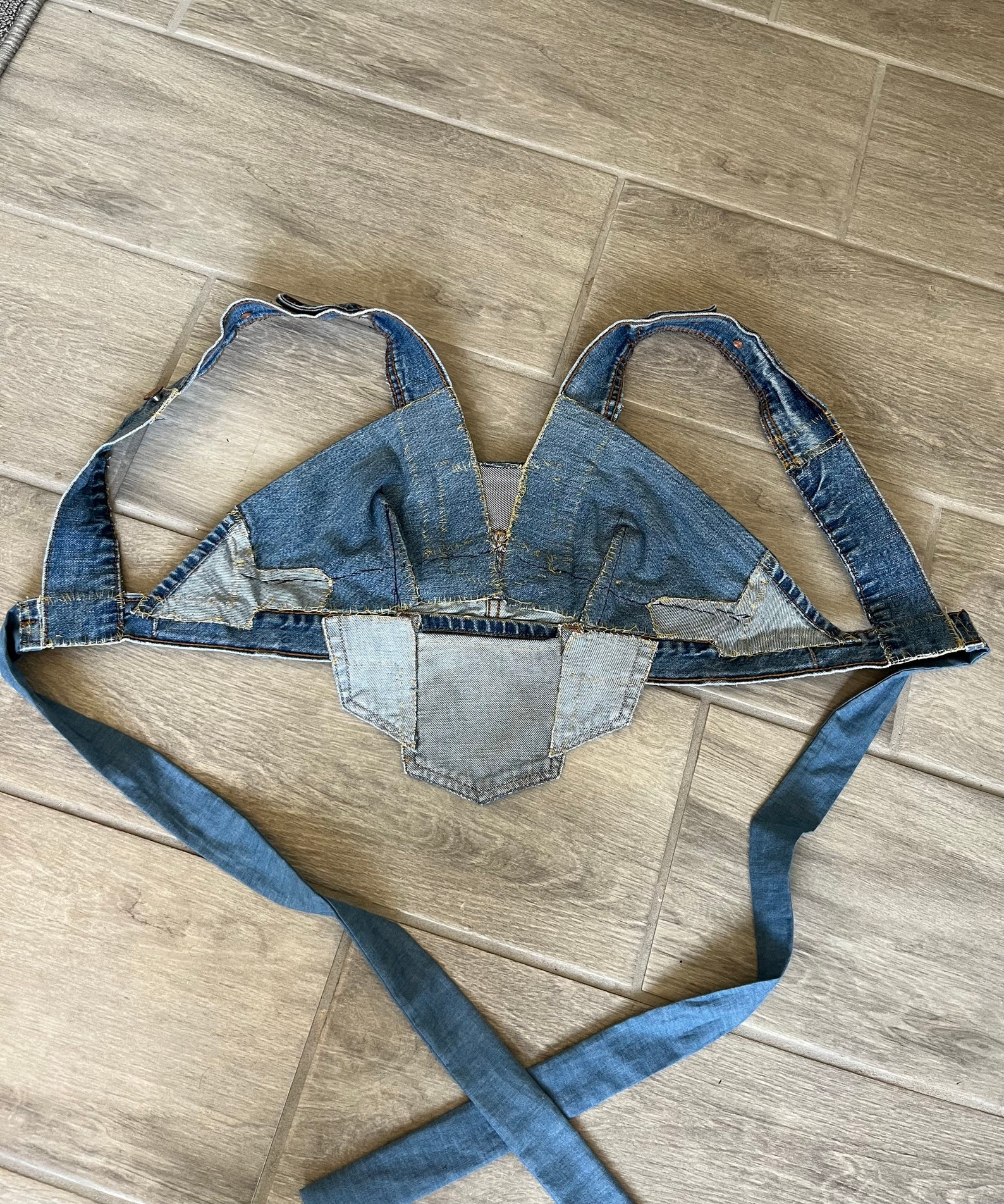 V Neck, One of a Kind, Upcycled Denim Top, Denim on Denim, Festival ...