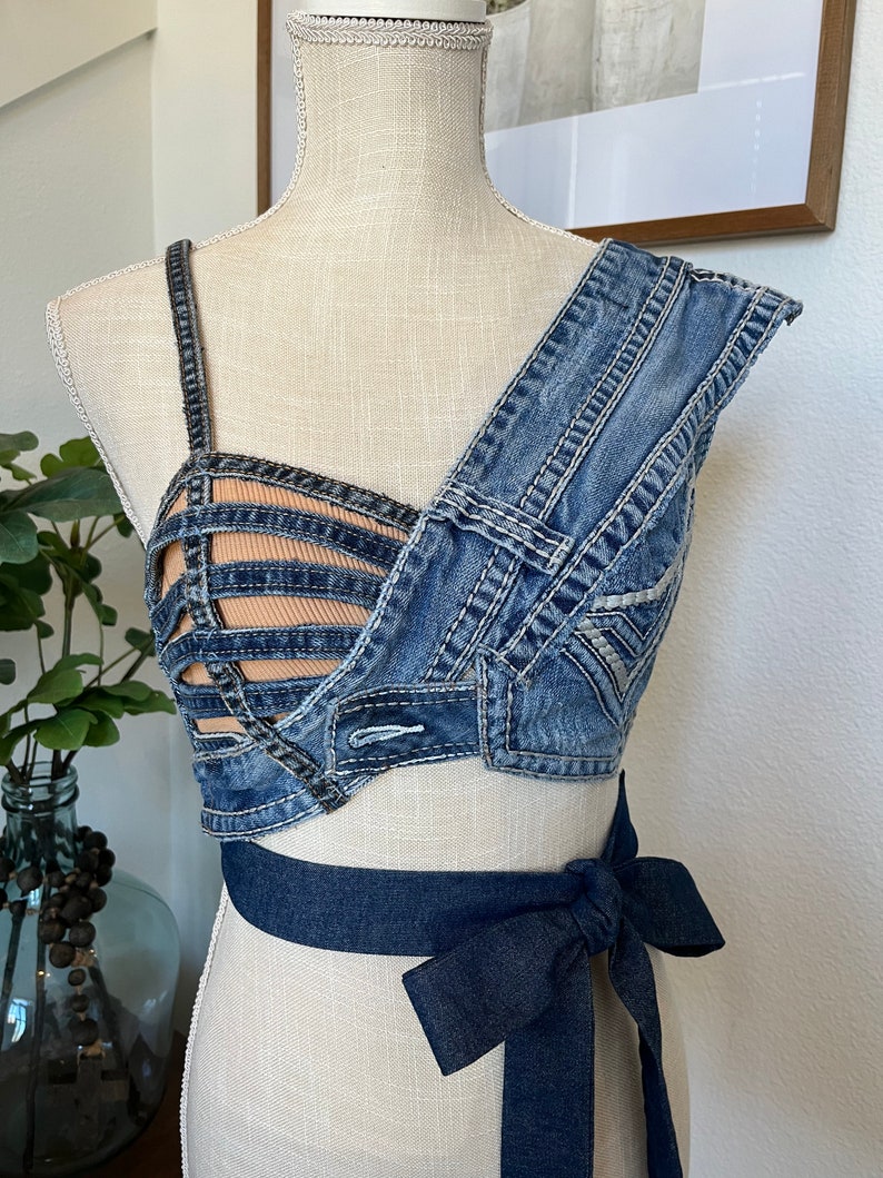Asymmetrical Denim Bustier Top: Fishnet Bodice, Festival Fashion - Etsy