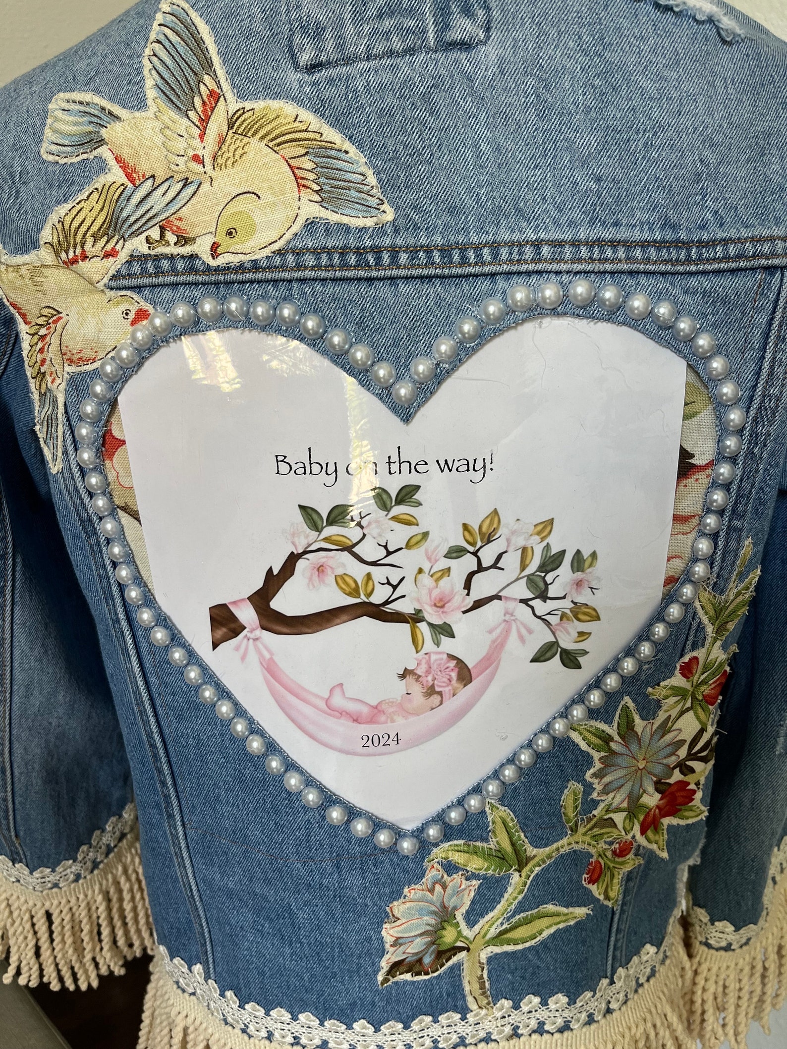 Bohemian, Upcycled, Bride, Birthday, Birthday Announcement Jean Jacket ...