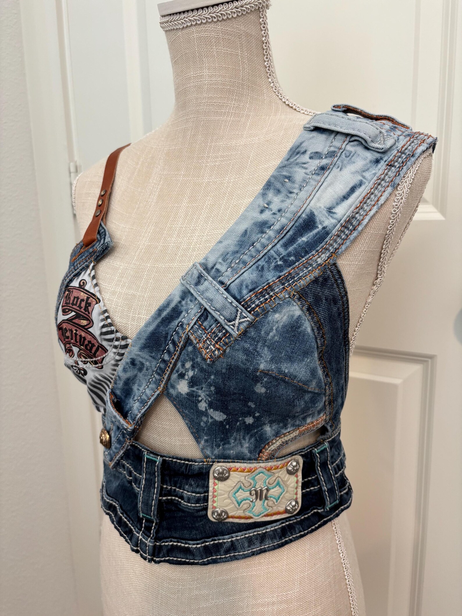 Futuristic Denim Corset Top, Upcycled Jean Bustier, Asymmetrical ...