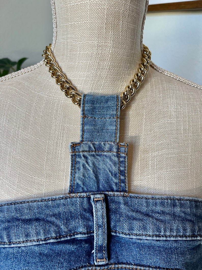 Upcycled Denim Halter Top: Gold Chain, Modern Boho Chic (size Small) - Etsy