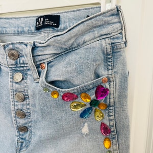 Rhinestone Boho Skinny Jeans: Upcycled High Rise Bedazzled Denim - Etsy