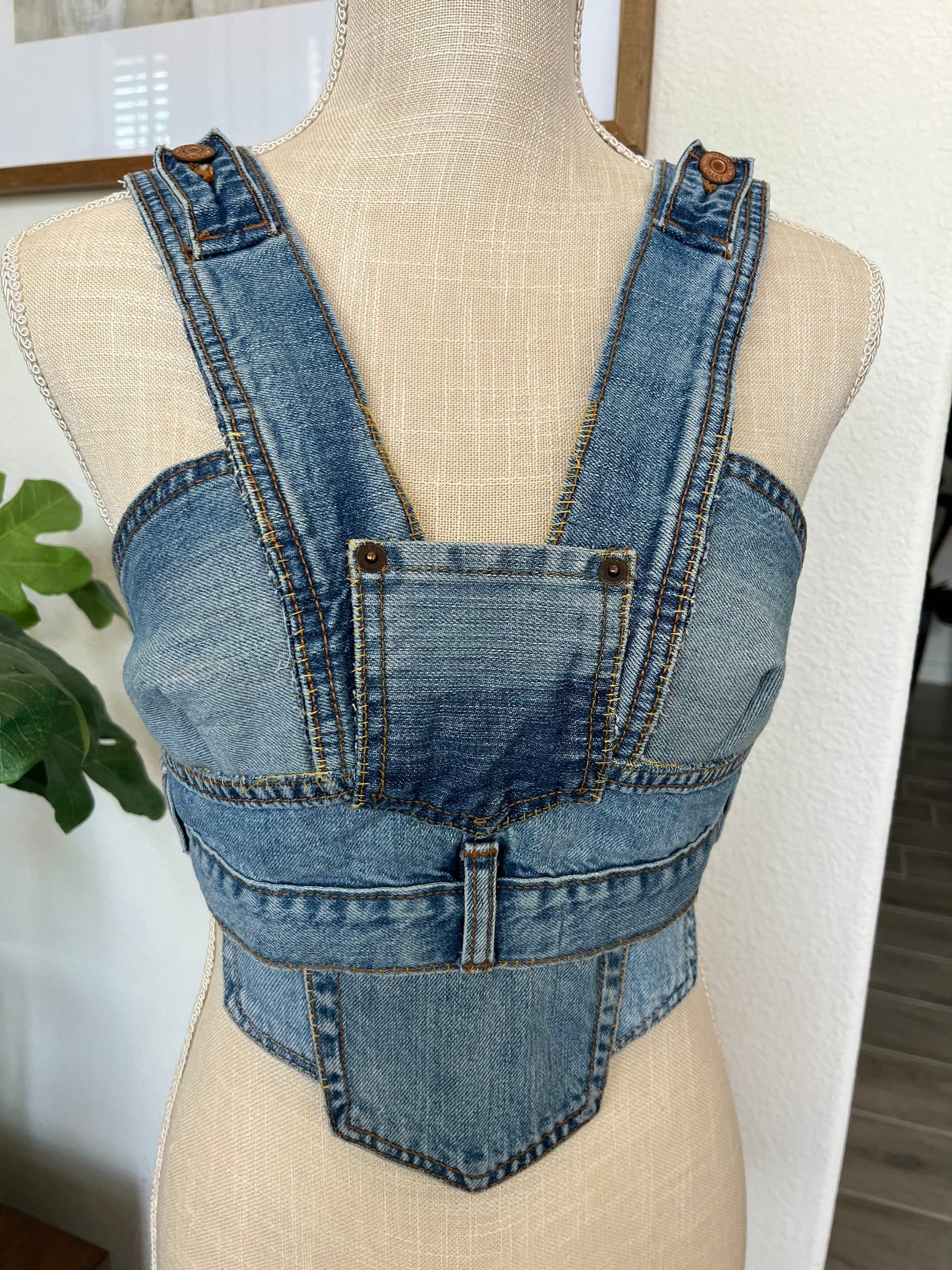 V Neck, One of a Kind, Upcycled Denim Top, Denim on Denim, Festival ...
