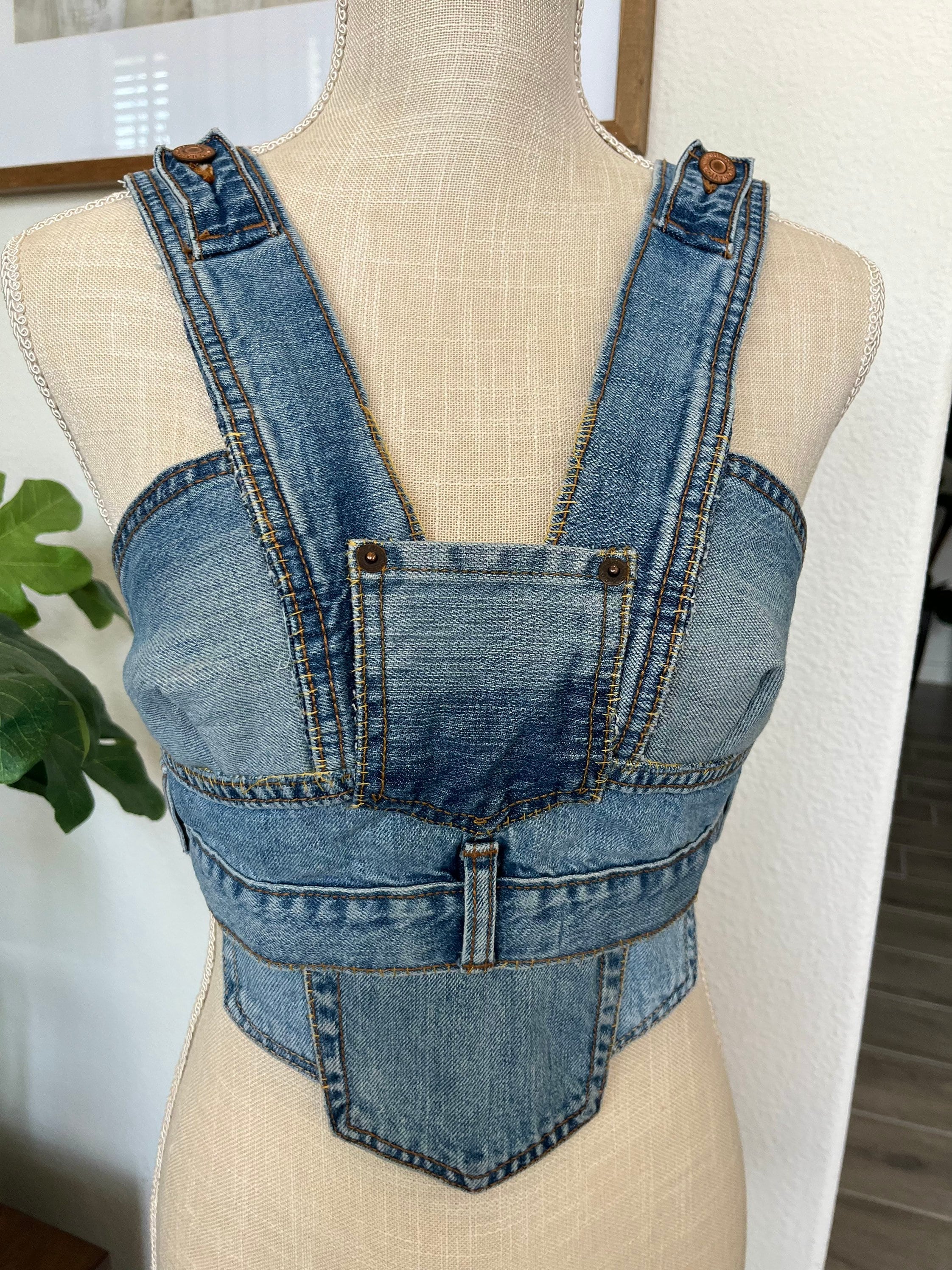 V Neck, One of a Kind, Upcycled Denim Top, Denim on Denim, Festival ...