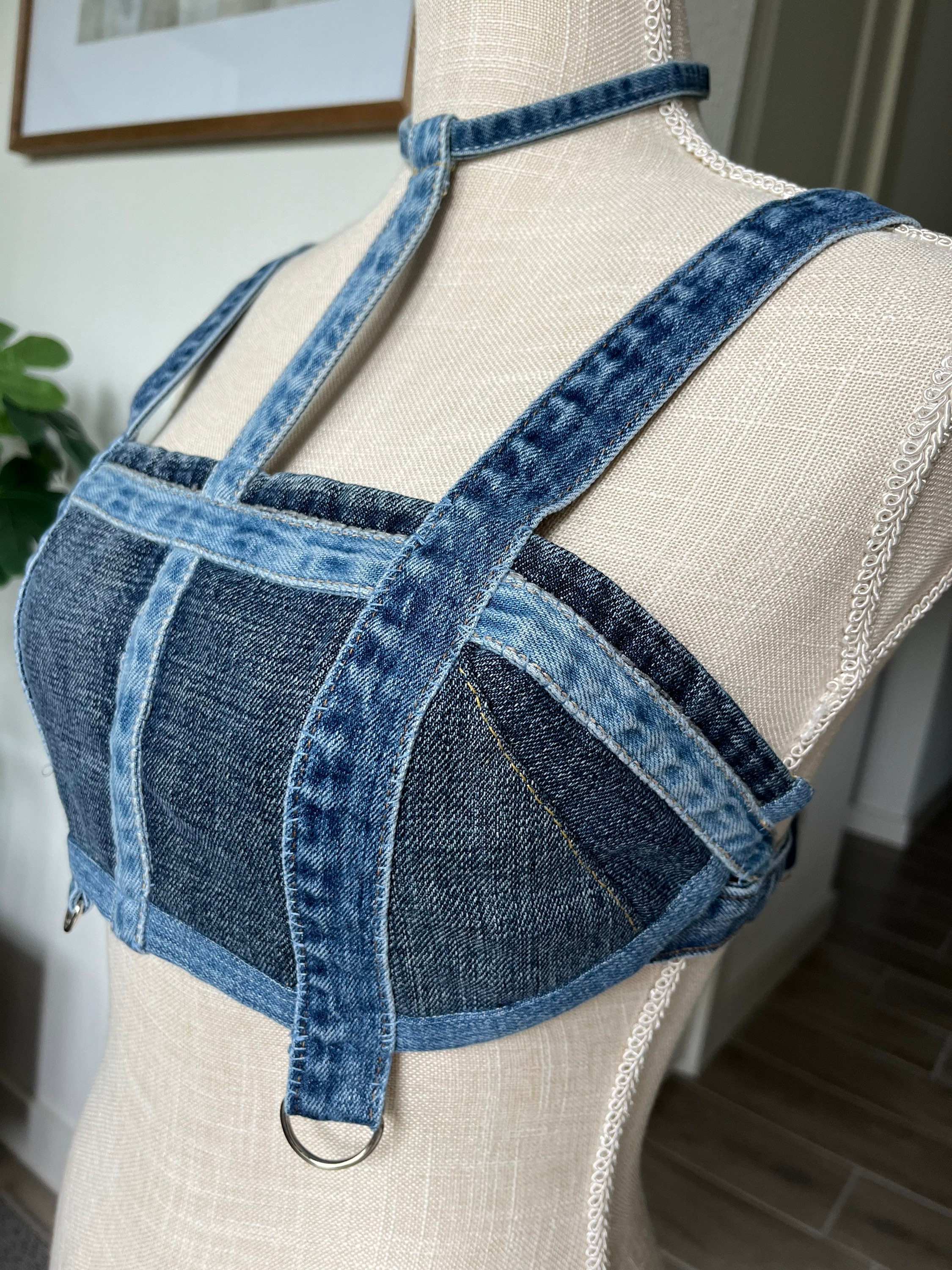 Boho Chic, Upcycled Denim, Tube, Tie Back, Chocker Style, Festival ...