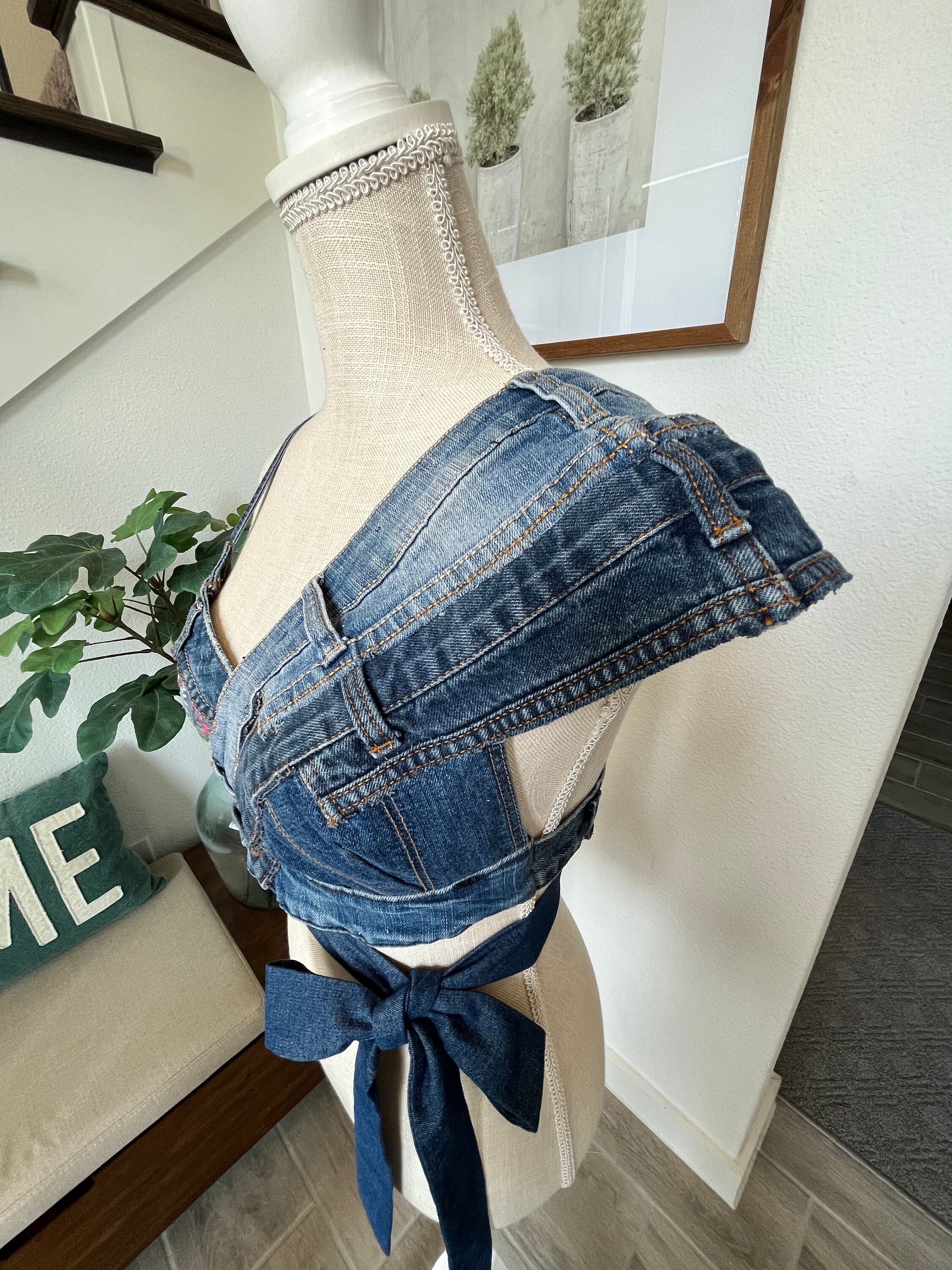 Pretty Little Denim Top, Asymmetrical Shoulder, Wrap Around Tie, Floral ...