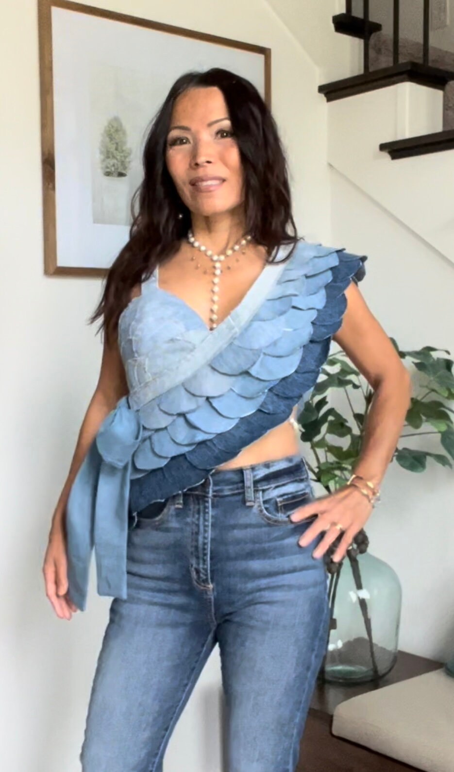 Boho Chic, Festival Outfit, Upcycled, Deconstructed Jean Top, Technical Layers, Eco Friendly ...