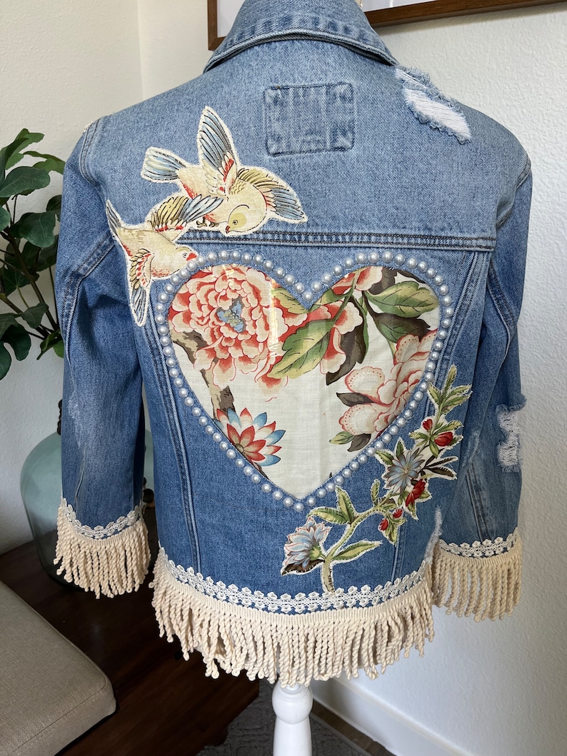 Bohemian, Upcycled, Bride, Birthday, Birthday Announcement Jean Jacket ...
