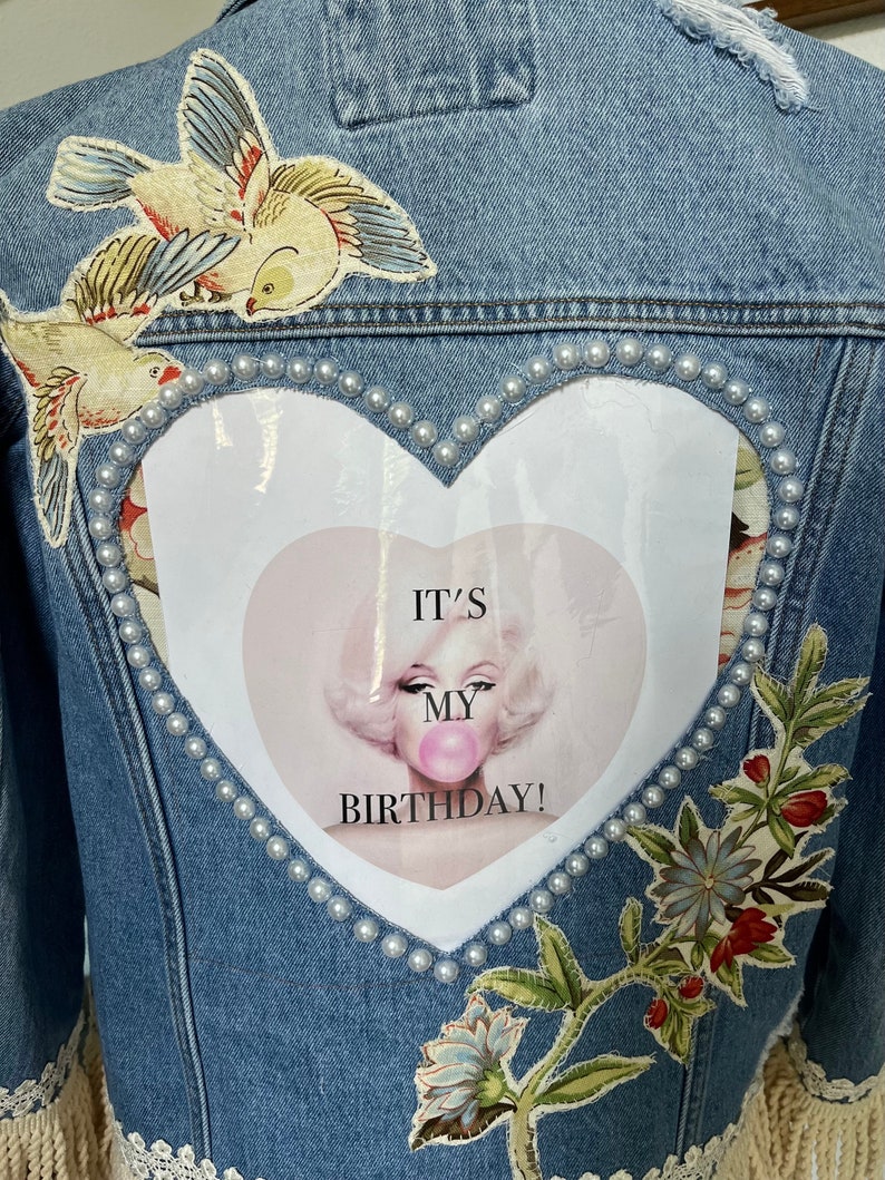 Bohemian, Upcycled, Bride, Birthday, Birthday Announcement Jean Jacket ...