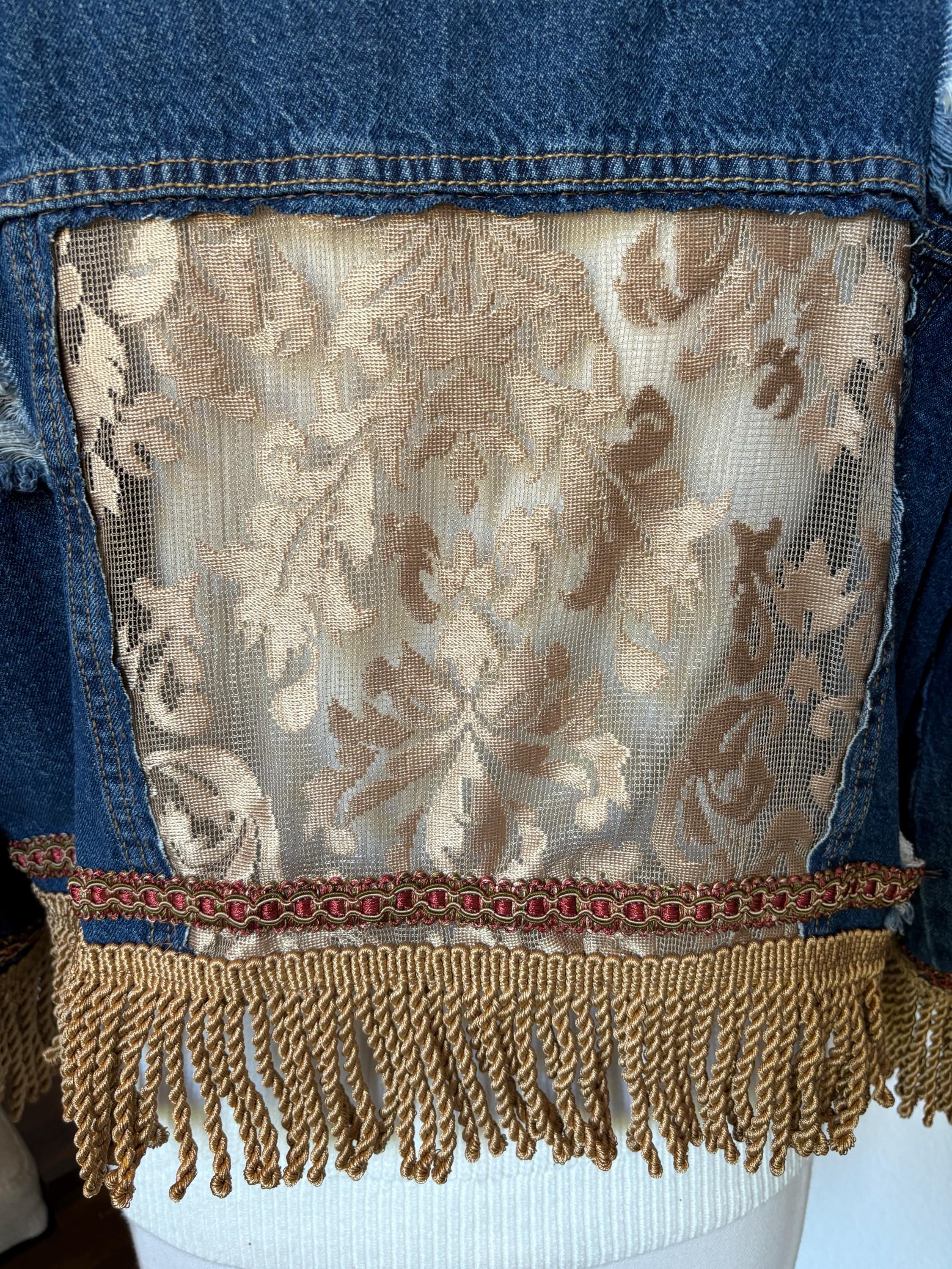 Ladies XL Embellished Handmade Denim Jean Jacket, Bohemian Style, Fall ...