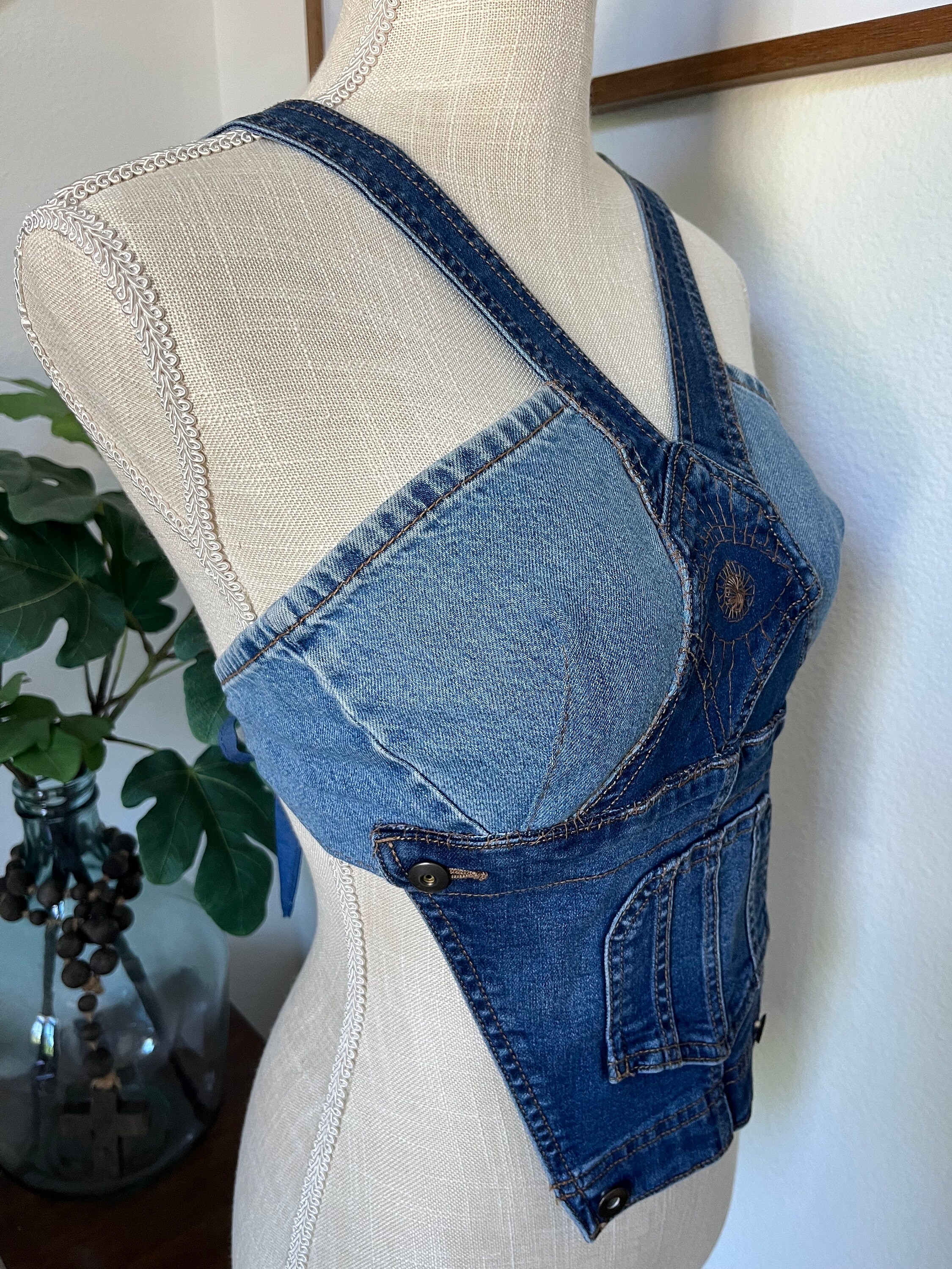 Evileye, Upcycled Denim Corset Top, Handmade Festival/concert Denim ...