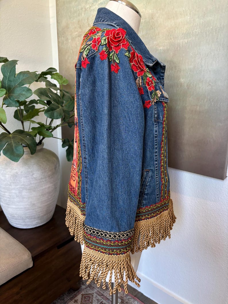 Embellished Denim Jacket: Upcycled Parisian Boho Jean Jacket With Roses ...
