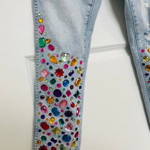 Rhinestone Boho Skinny Jeans: Upcycled High Rise Bedazzled Denim - Etsy