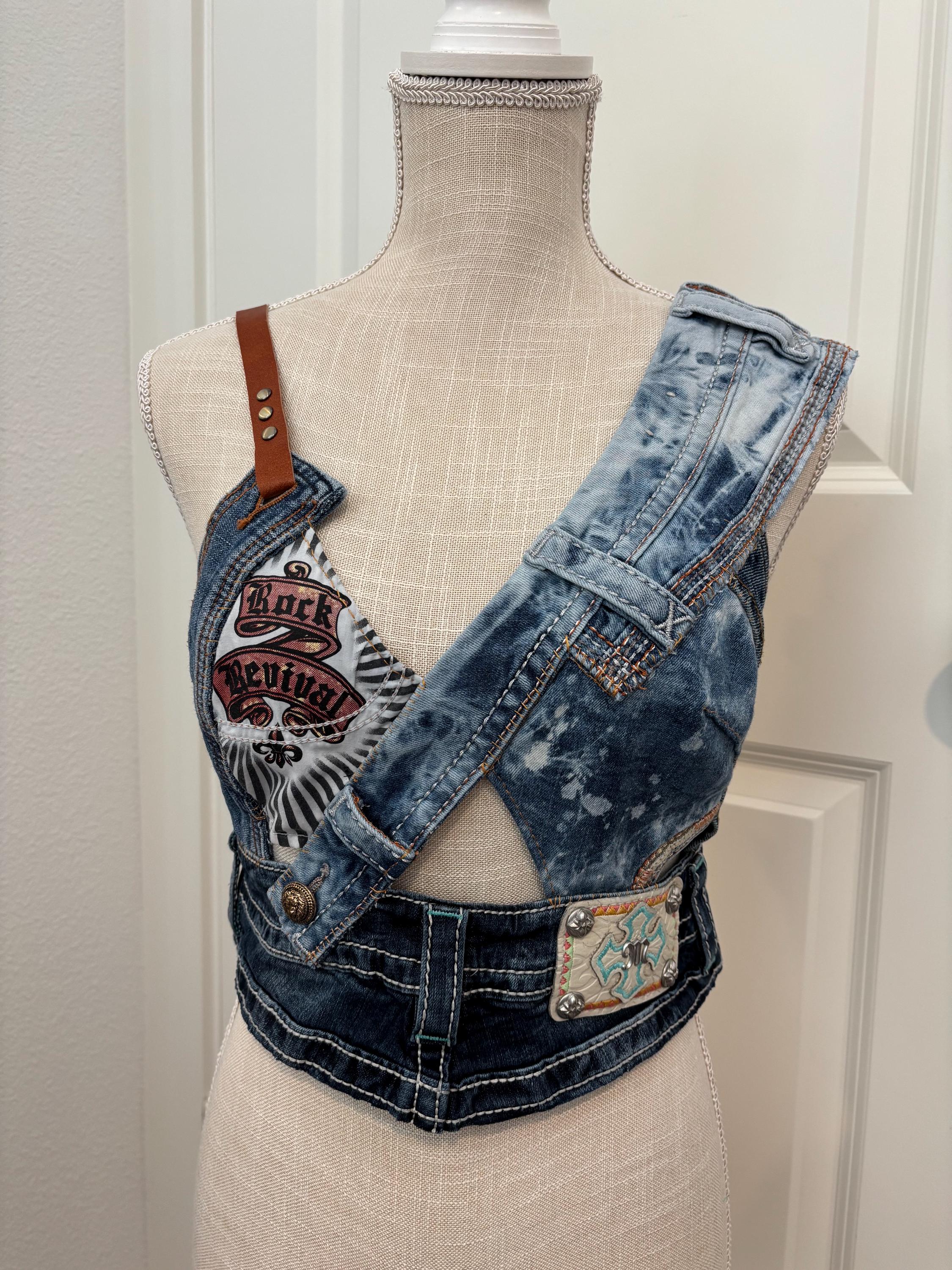 Futuristic Denim Corset Top, Upcycled Jean Bustier, Asymmetrical ...