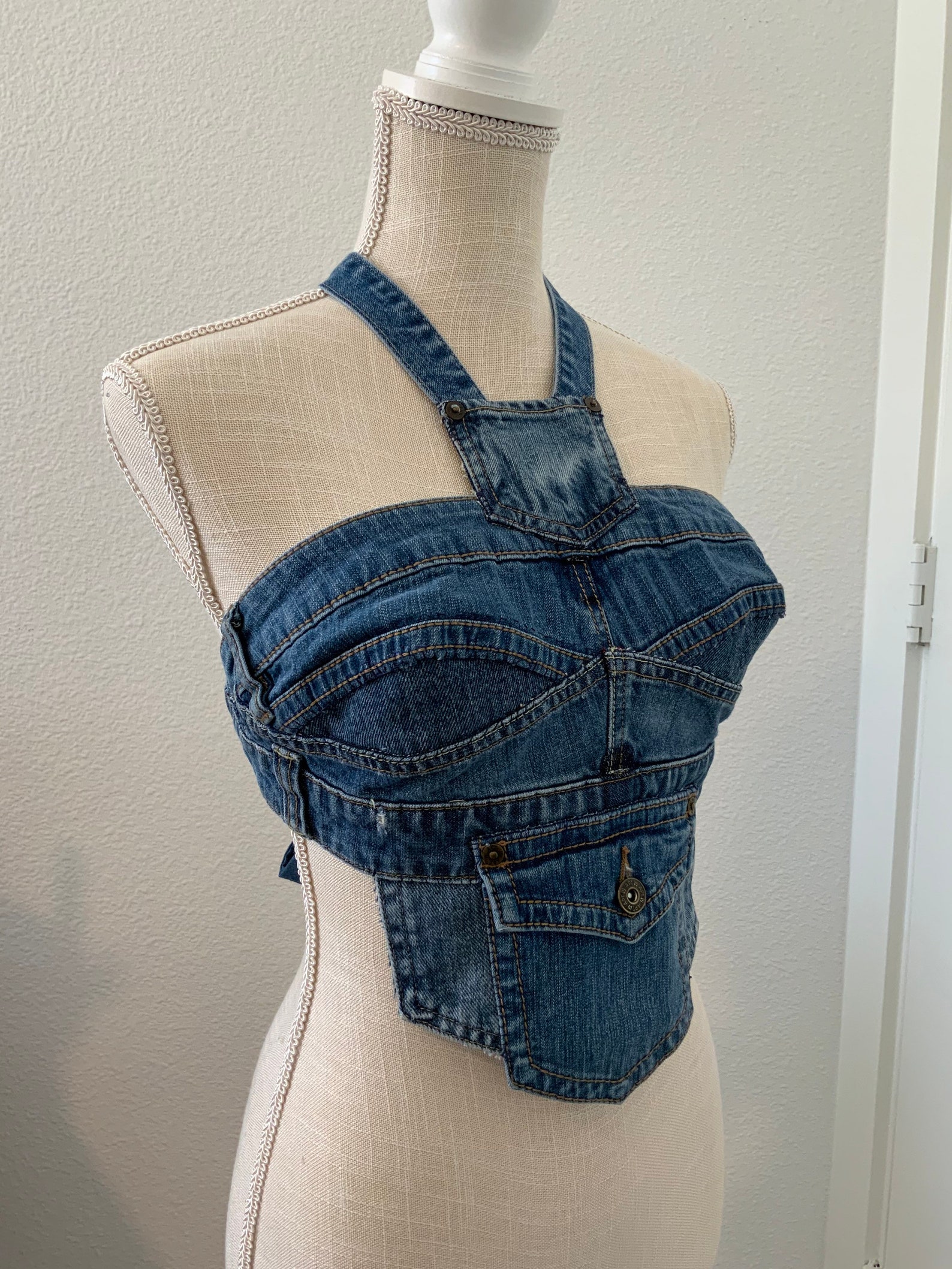 Festival Denim, Trendy, Boho Chic, Street Style, Handmade Denim Halter ...